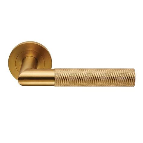 Revive Industrial Knurled Lever Door Handles Brushed Brass Door