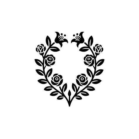 Symmetrical Floral Crest Emblem Featuring Stylized Roses And Lilies