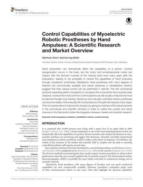 Pdf Control Capabilities Of Myoelectric Robotic Prostheses By Hand