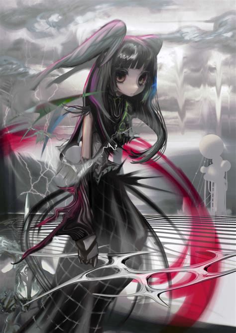 Safebooru 1girl Abstract Absurdres Black Hair Blunt Bangs Closed