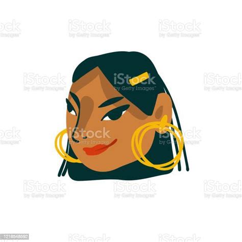 손으로 그린 벡터 추상 만화 플랫 미니멀리즘 현대 그래픽 소녀 아바타 초상화 캐릭터 귀걸이 스톡 일러스트 아트 흰색 배경에 고립 디자인에 대한 스톡 벡터 아트 및 기타