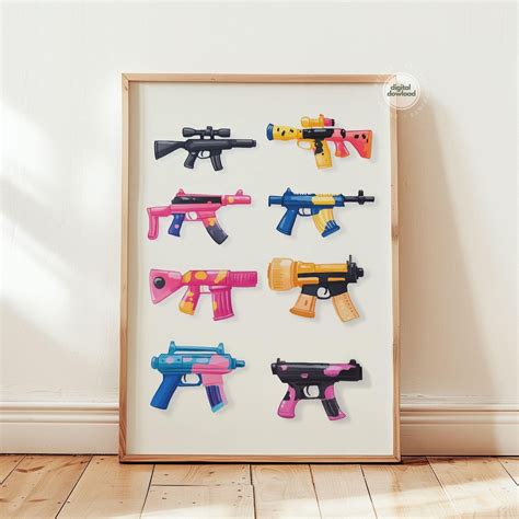 Colorful Toy Guns Playful Wall Art Gaming Room Decor Gun Skins For