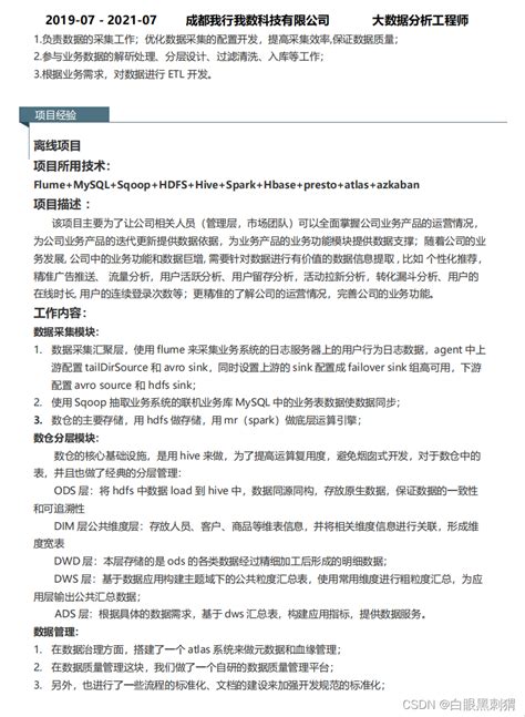 [大数据面试必备] 大数据真实简历 大数据简历 csdn博客