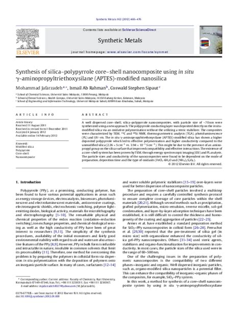 Pdf Synthesis Of Silicapolypyrrole Coreshell Nanocomposite Using In