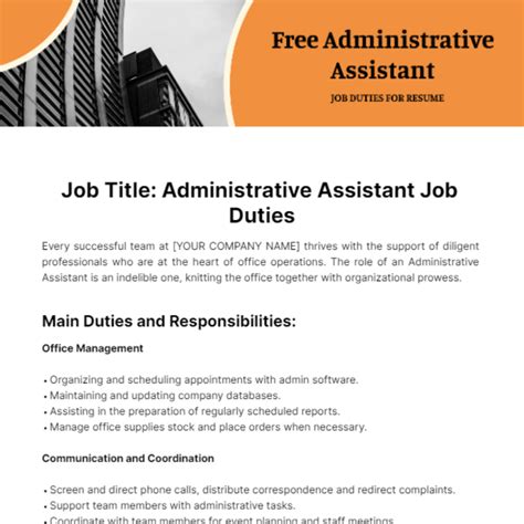Free Administrative Assistant Job Duties For Resume Template To Edit Online