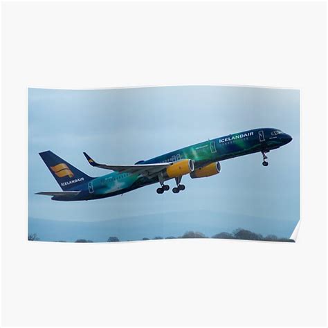 Icelandair Northern Lights Livery Departing Manchester Poster By Planemad Redbubble