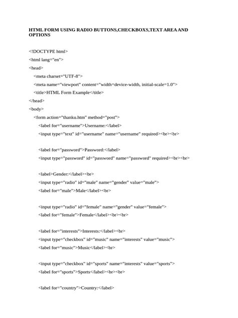 Html Form Using Radio Buttons Pdf
