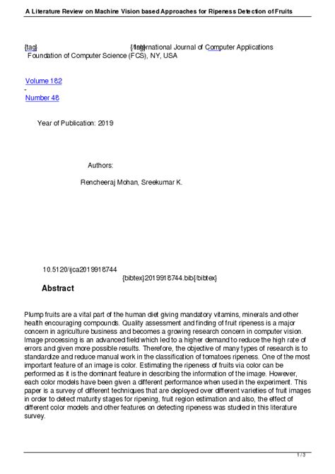 Pdf A Literature Review On Machine Vision Based Approaches For Ripeness Detection Of Fruits