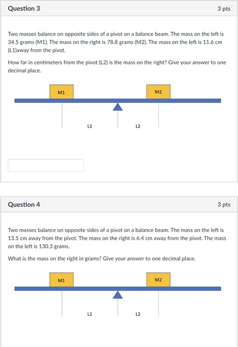 Solved Two Masses Balance On Opposite Sides Of A Pivot On A Chegg Com