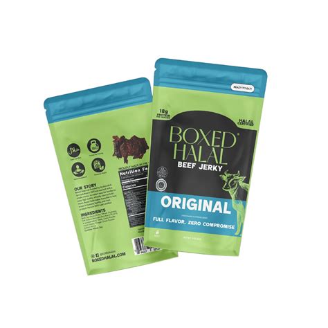 Boxed Halal Premium 100 Grass Fed Original Beef Jerky Strips 13g