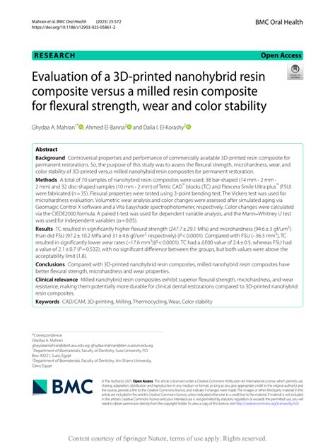 Pdf Evaluation Of A 3d Printed Nanohybrid Resin Composite Versus A Milled Resin Composite For