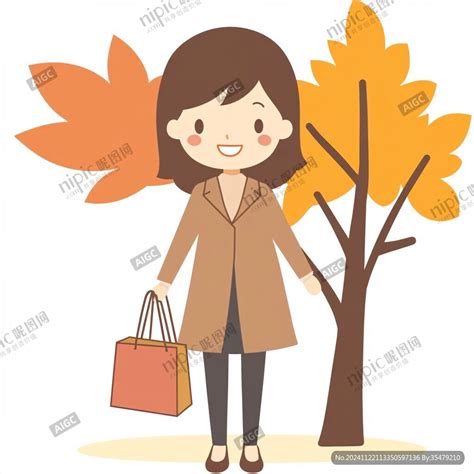 Ai创作图双11购物节女神购 秋季购物 金秋购物 手提袋人物插画 秋季欢乐购 秋天秋季新品秋装 逛街的女孩 购物女孩插画 一个逛街的女孩 卡通