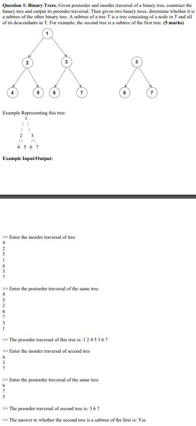Solved Java Question 1 Binary Trees Given Postorder And