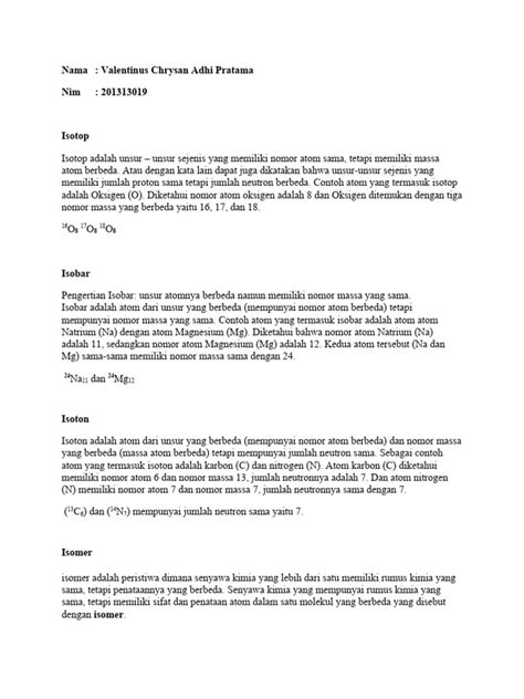 Isotop Isobar Isoton Dan Isomer Kimia Pdf Seni And Disiplin Bahasa