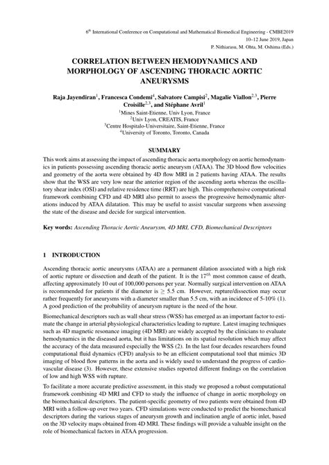 Pdf Correlation Between Hemodynamics And Morphology Of Ascending Thoracic Aortic Aneurysms