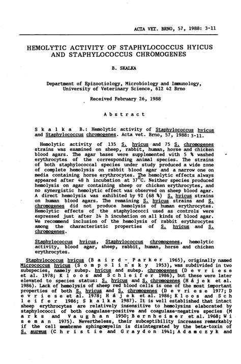 Pdf Hemolytic Activity Of Staphylococcus Hyicus And Staphylococcus