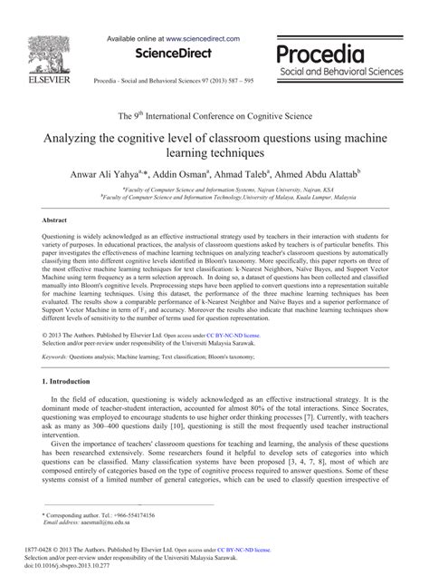 pdf analyzing the cognitive level of classroom questions using