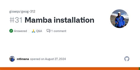 mamba installation · giswqs geog 312 · discussion 31 · github