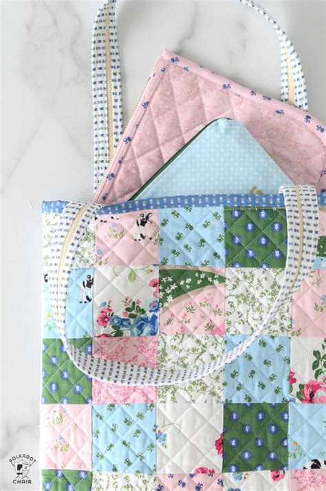 Cute Quilted Patchwork Tote Bag Pattern Polka Dot Chair