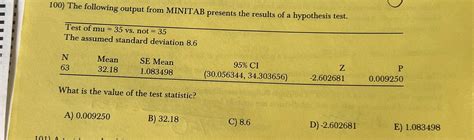 solved the following output from minitab presents the
