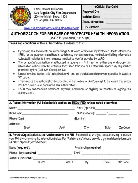 2021 2026 Ca Lafd Phi Authorization Form Fill Online Printable