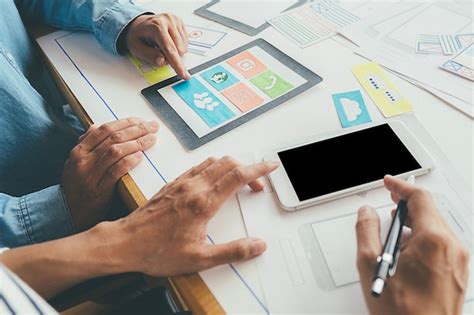 Premium Photo Creative Web Designer Planning Application And Developing Template Layout