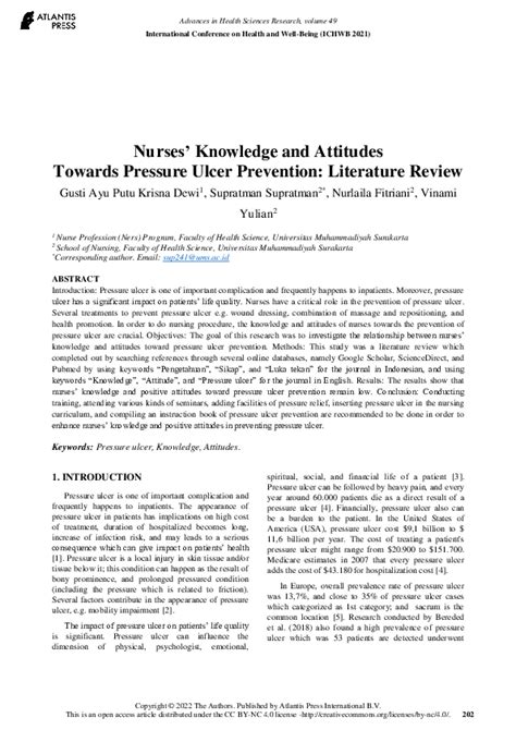 Pdf Nurses Knowledge And Attitudes Towards Pressure Ulcer Prevention Literature Review