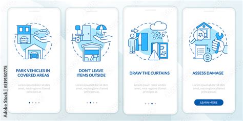 Prepare For Hail Storm Blue Onboarding Mobile App Screen Walkthrough 4 Steps Editable Graphic