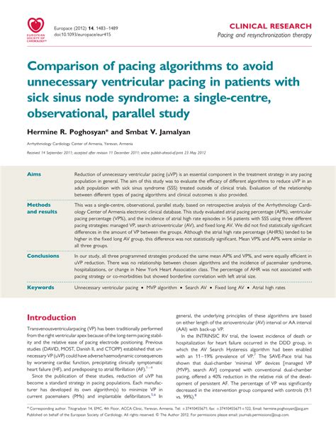Pdf Comparison Of Pacing Algorithms To Avoid Unnecessary Ventricular