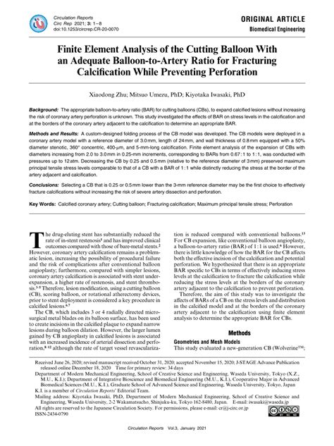 Pdf Finite Element Analysis Of The Cutting Balloon With An Adequate Balloon To Artery Ratio