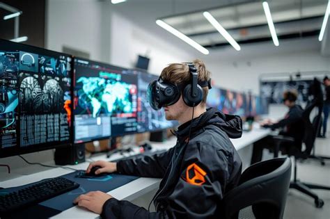 An Employee Using Virtual Reality Simulations For Immersive Training Experiencesa Man In A Vr