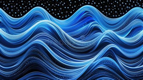 Abstract Blue Waves Flowing With Particles On Black Background Stock Illustration Illustration