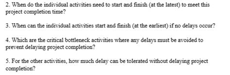 Solved Begin Tabular C C Hline Activity Duration Chegg