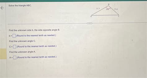 solved solve the triangle abc find the unknown side b ﻿the