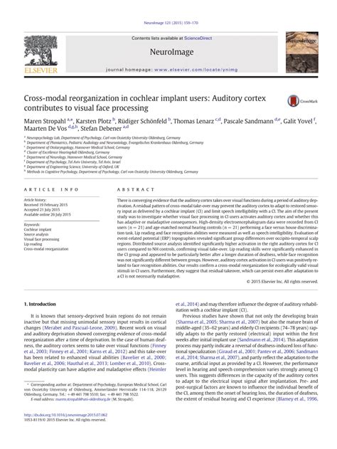 Pdf Cross Modal Reorganization In Cochlear Implant Users Auditory