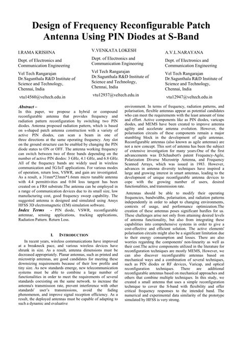 Pdf Design Of Frequency Reconfigurable Patch Antenna Using Pin Diodes