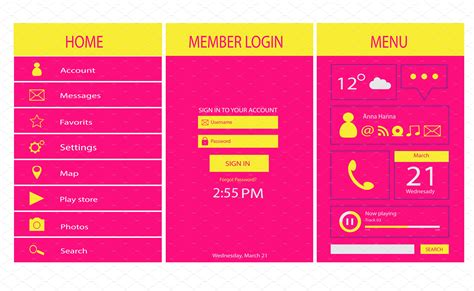 Mobile Interface Design Pink Illustrator Templates ~ Creative Market