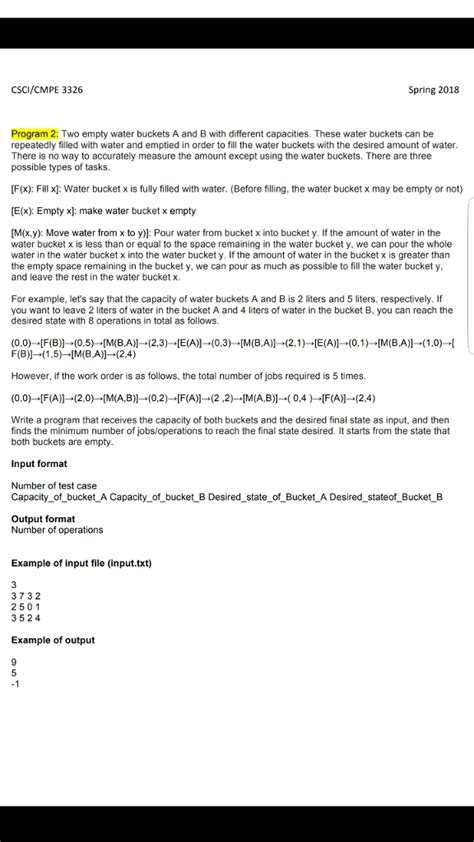Solved CSCI CMPE Spring Program Two Empty Water Chegg Com