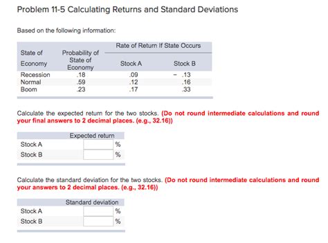 solved problem 11 5 calculating returns and standard