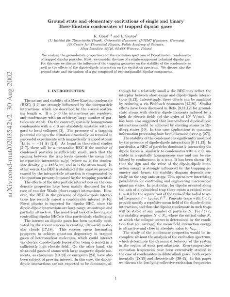 Pdf Ground State And Elementary Excitations Of Single And Binary Bose