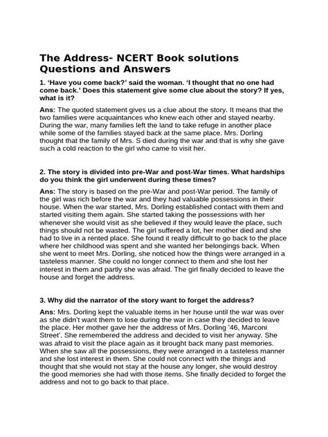 The Address Class 11 Pdf