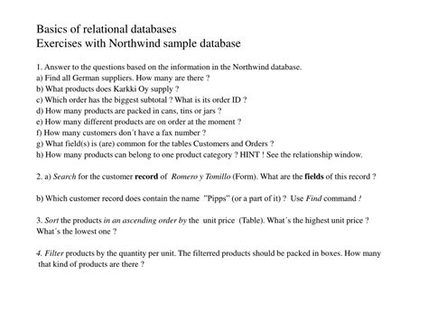 ppt basics of relational databases exercises with northwind sample