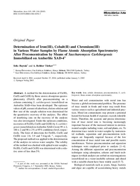 Pdf Determination Of Ironiii Cobaltii And Chromiumiii In Various Water Samples By Flame