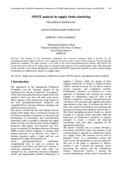 Pdf Swot Analysis In Supply Chain Clustering