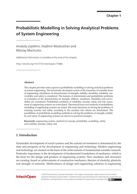 Pdf Probabilistic Modelling In Solving Analytical Problems Of System
