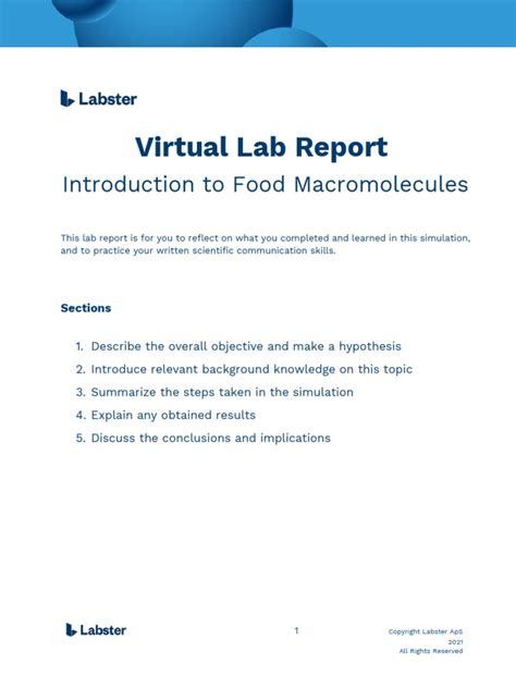 Virtual Lab Report Introduction To Food Macromolecules Pdf