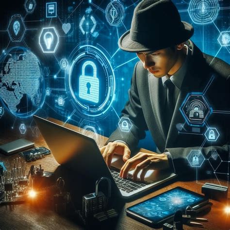 Hacker Usando Portátil Con Candado Poligonal En Fondo De Código Binario Concepto De Hacking Y