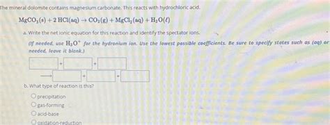 Solved The Mineral Dolomite Contains Magnesium Carbonate