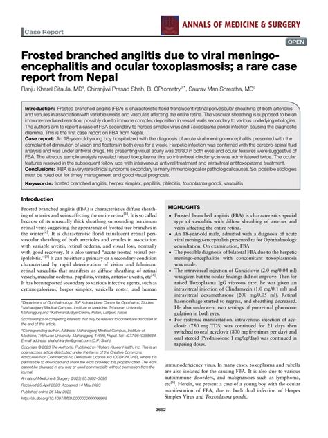 Pdf Frosted Branched Angiitis Due To Viral Meningo Encephalitis And