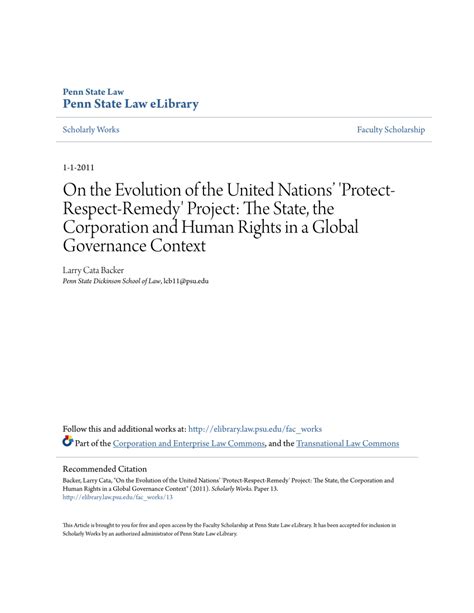 Pdf On The Evolution Of The United Nations Protect Respect Remedy Project The State The